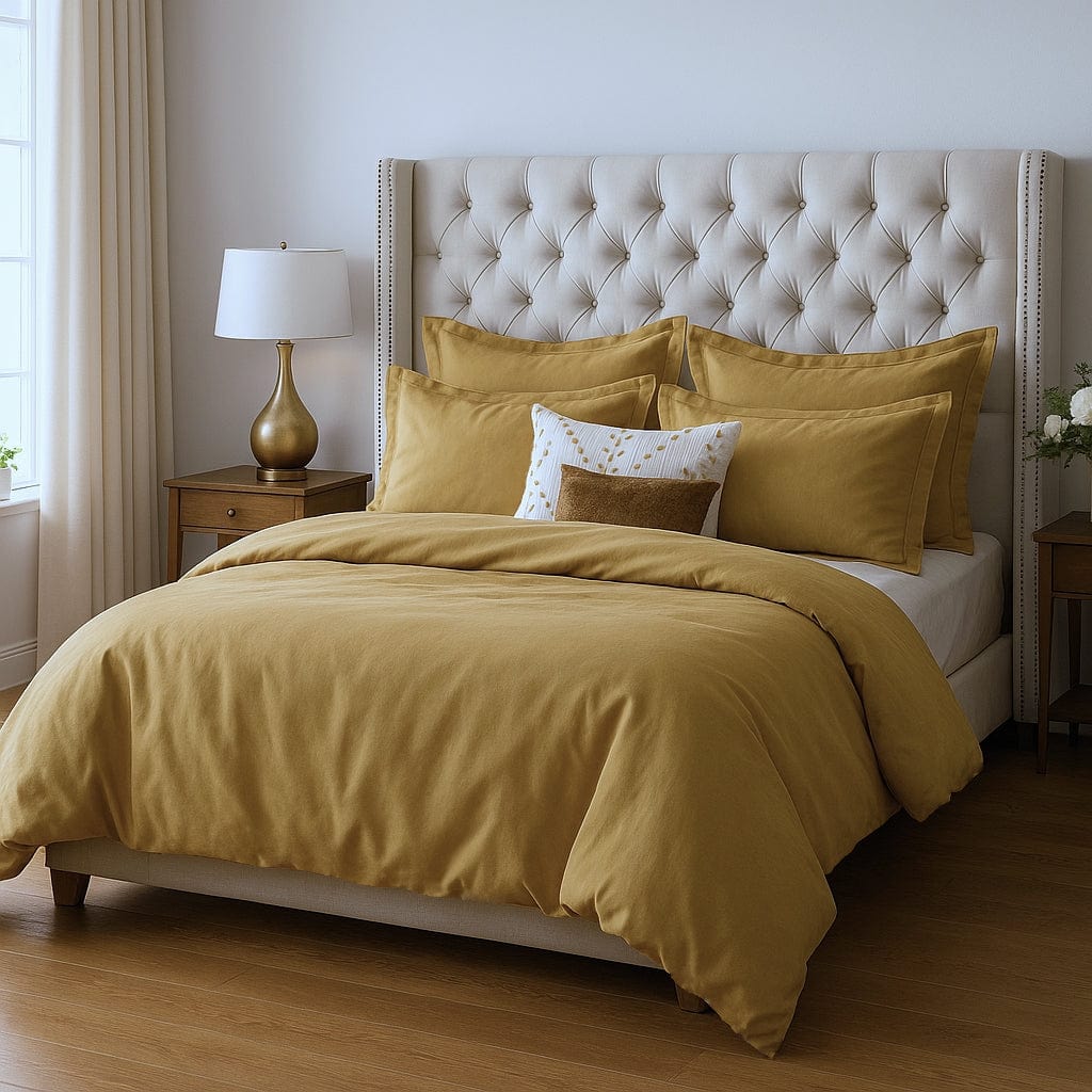 Mustard Gold Easy-Change Cotton 3-Sided Zipper Duvet Cover | Beddley ...